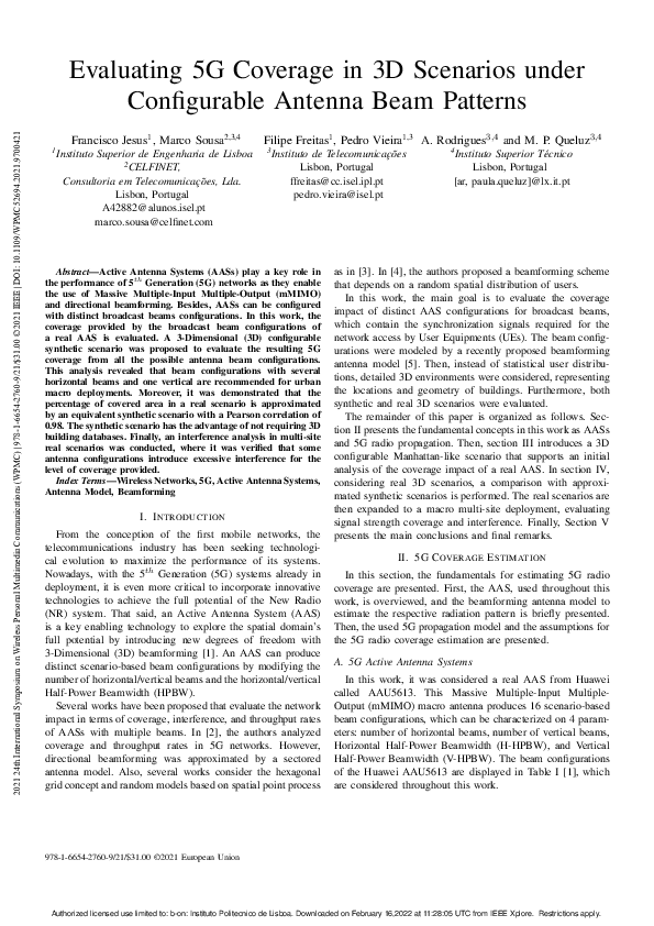 Pdf Evaluating 5g Coverage In 3d Scenarios Under Configurable Antenna Beam Patterns