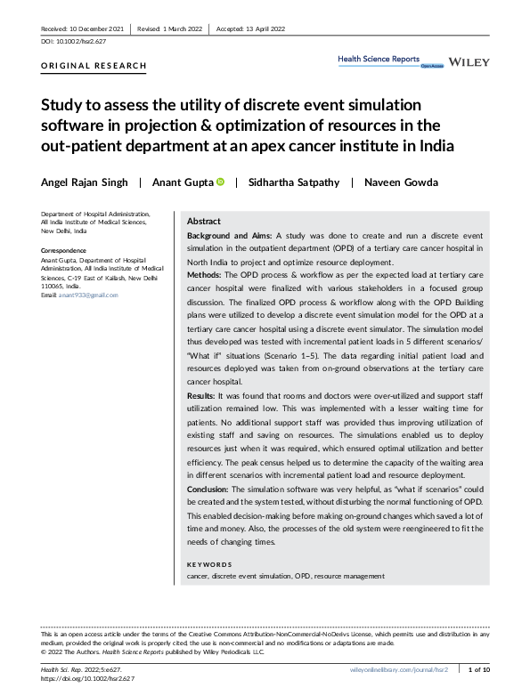 (PDF) Study to assess the utility of discrete event simulation software ...