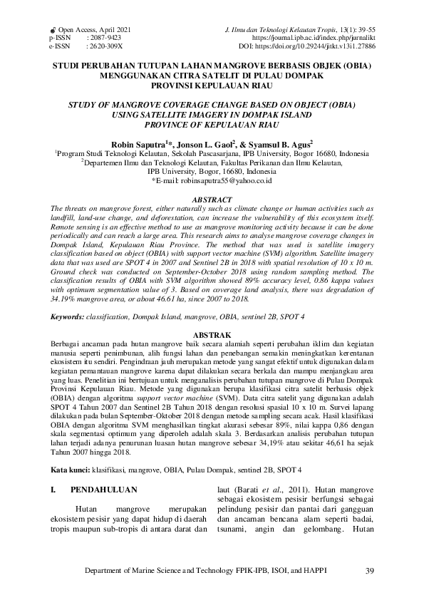 (PDF) Studi Perubahan Tutupan Lahan Berbasis Objek (Obia) Menggunakan ...