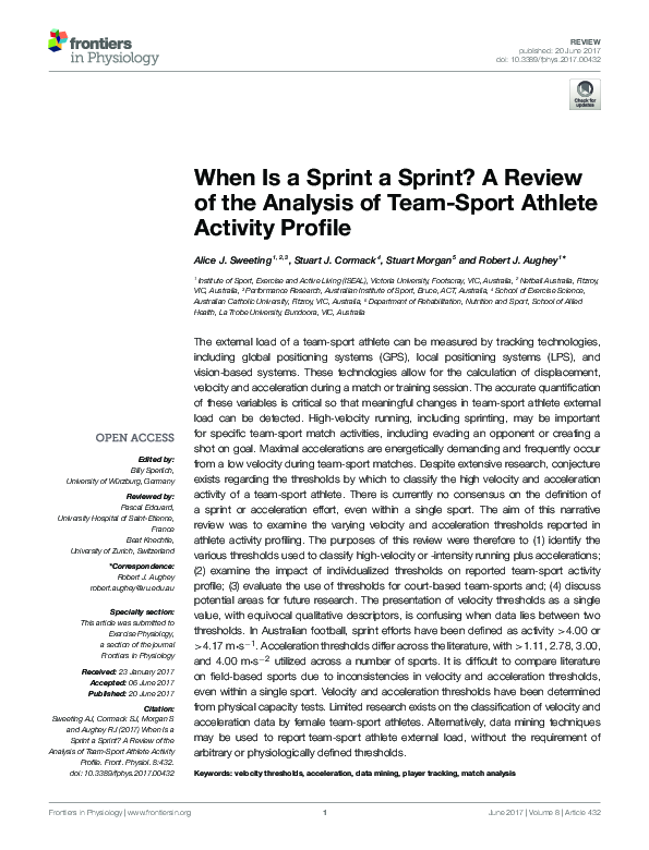 (PDF) When Is a Sprint a Sprint? A Review of the Analysis of Team-Sport ...