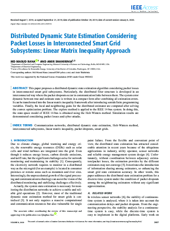 Pdf Distributed Dynamic State Estimation Considering Packet Losses In Interconnected Smart