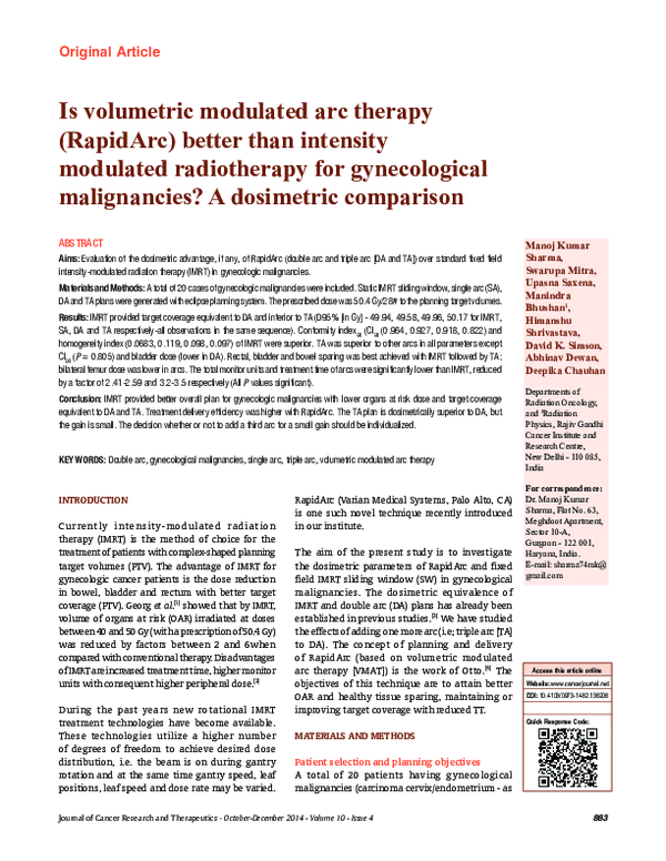 (PDF) Is volumetric modulated arc therapy (RapidArc) better than ...