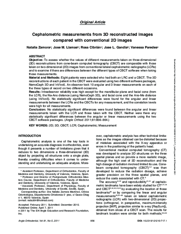 (PDF) Cephalometric measurements from 3D reconstructed images compared ...