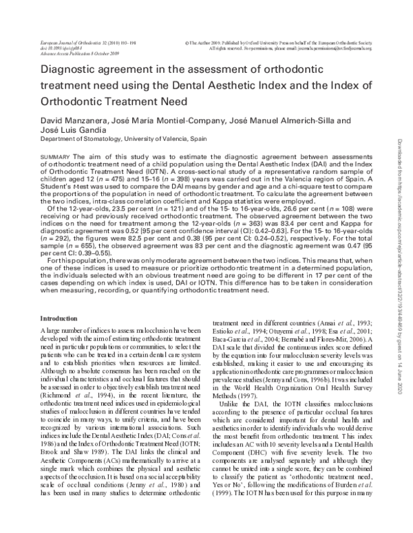 (PDF) Diagnostic agreement in the assessment of orthodontic treatment ... (PDF) Diagnostic agreement in the assessment of orthodontic treatment ...