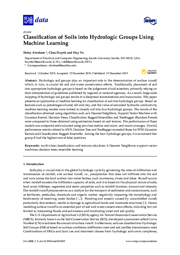 (PDF) Classification of Soils into Hydrologic Groups Using Machine ...