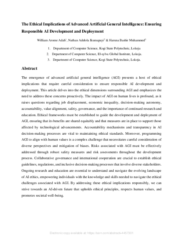 (PDF) The Ethical Implications of Advanced Artificial General Intelligence: Ensuring Responsible ...