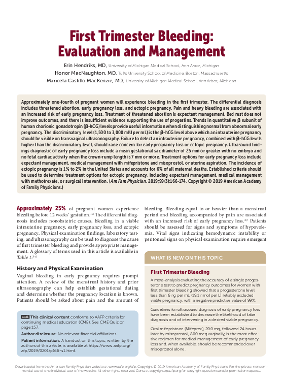 (PDF) First Trimester Bleeding: Evaluation and Management