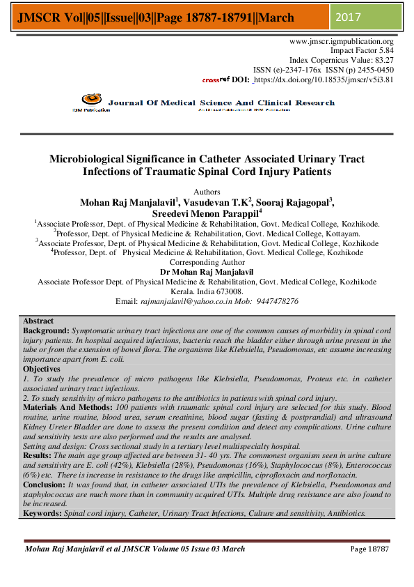 (PDF) Microbiological Significance in Catheter Associated Urinary Tract Infections of Traumatic ...
