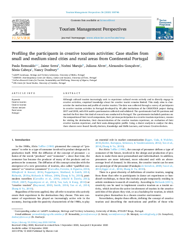 (PDF) Profiling the participants in creative tourism activities: Case ...