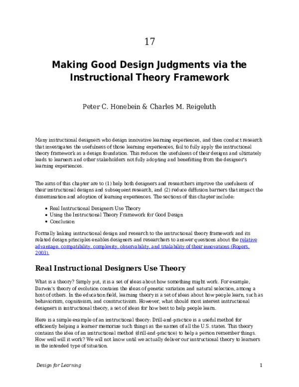 (PDF) Making Good Design Judgments via the Instructional Theory Framework
