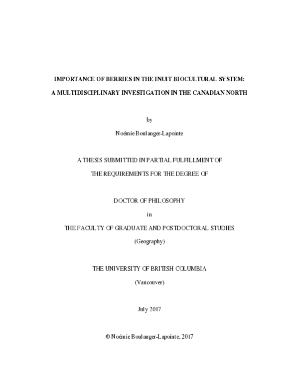 (PDF) Importance of berries in the Inuit biocultural system : a ...
