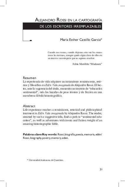 (PDF) Alejandro Rossi en la cartografía de los escritores irremplazables | Esther Castillo ...