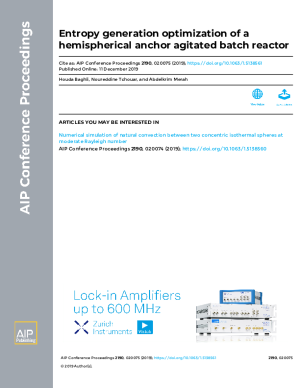 Entropy generation optimization of a hemispherical anchor agitated ...