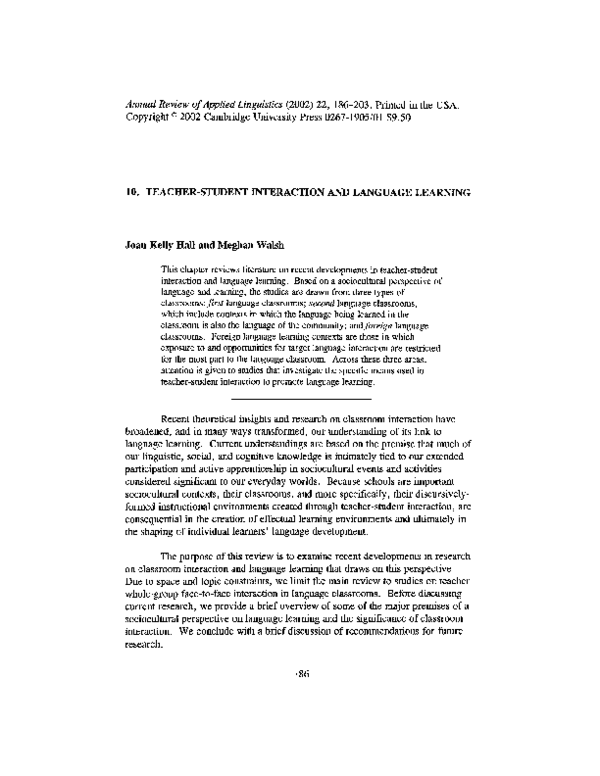 (PDF) 10. Teacher-Student Interaction and Language Learning