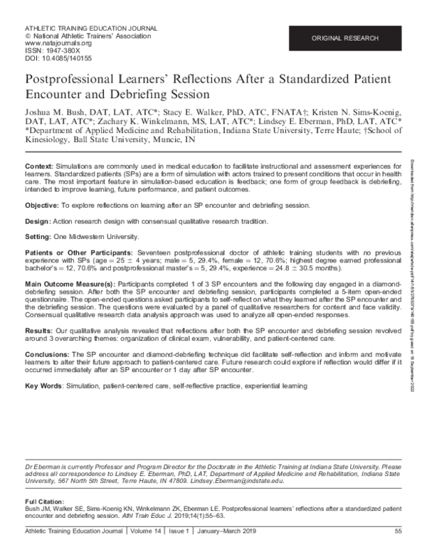(PDF) Postprofessional Learners' Reflections After a Standardized ...