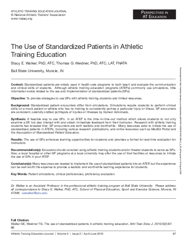 (PDF) The Use of Standardized Patients in Athletic Training Education