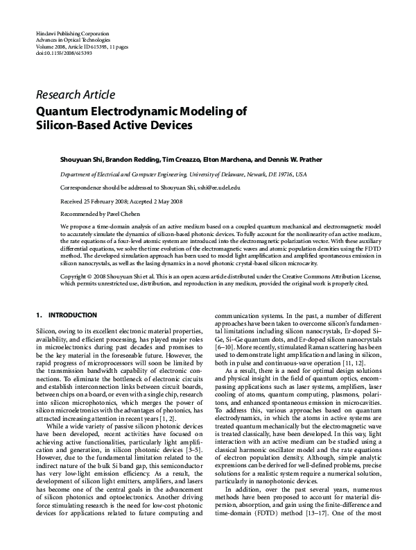 (PDF) Quantum Electrodynamic Modeling of Silicon-Based Active Devices