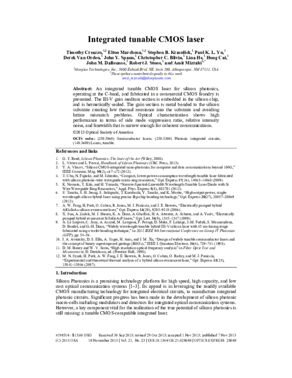 (PDF) Integrated tunable CMOS laser