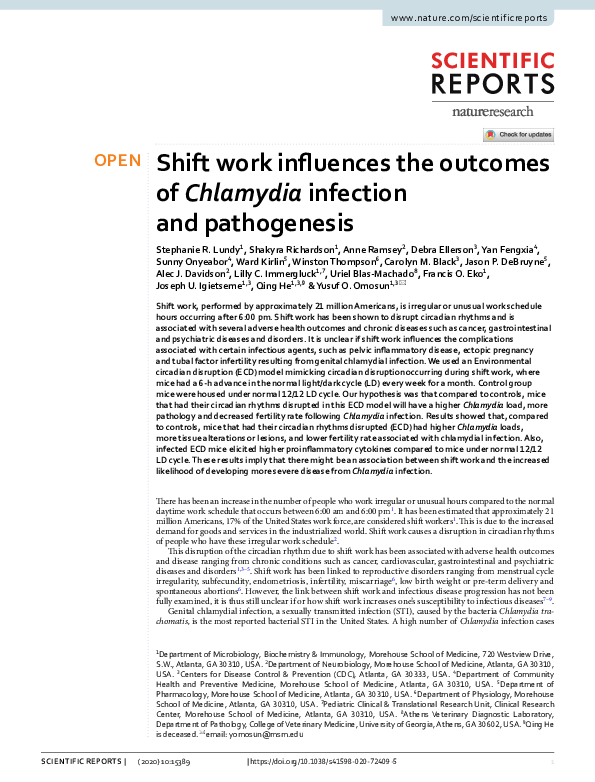 (PDF) Shift work influences the outcomes of Chlamydia infection and ...