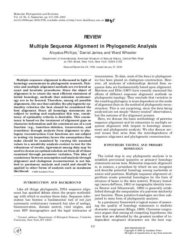 (PDF) Multiple Sequence Alignment in Phylogenetic Analysis