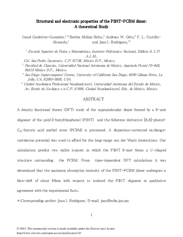(PDF) Structural and electronic properties of the P3HT–PCBM dimer: A ...