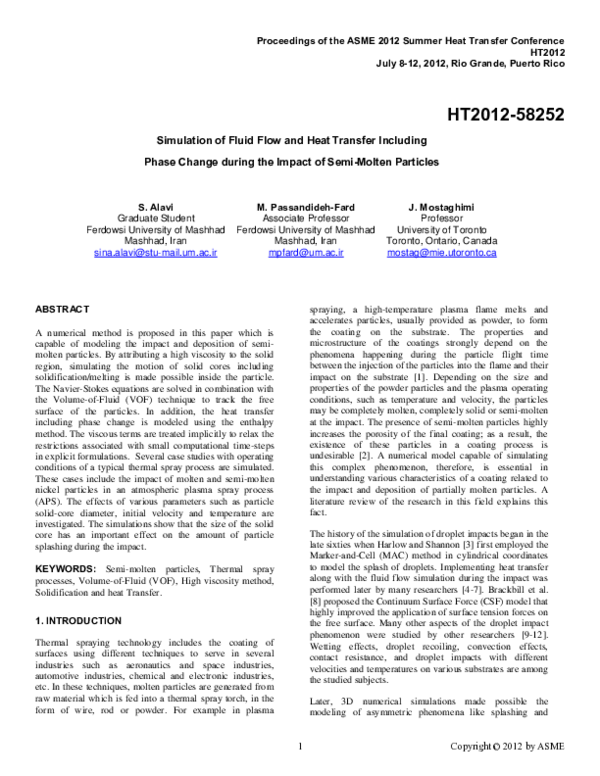 (PDF) Simulation of Fluid Flow and Heat Transfer Including Phase Change During the Impact of ...