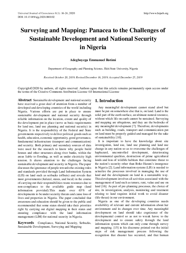 (PDF) Surveying and Mapping: Panacea to the Challenges of Sustainable Development and National ...