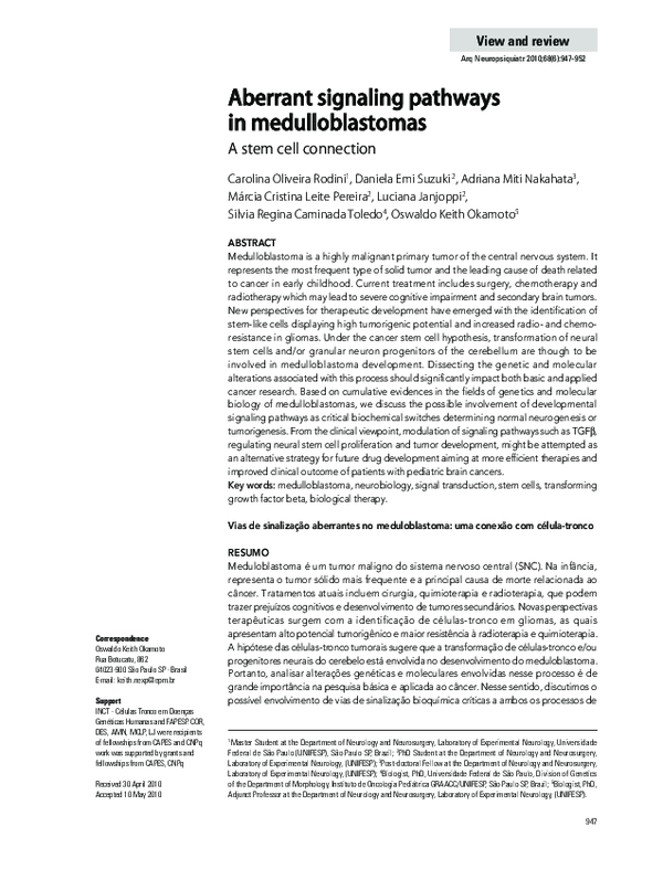 (PDF) Aberrant signaling pathways in medulloblastomas: a stem cell ...
