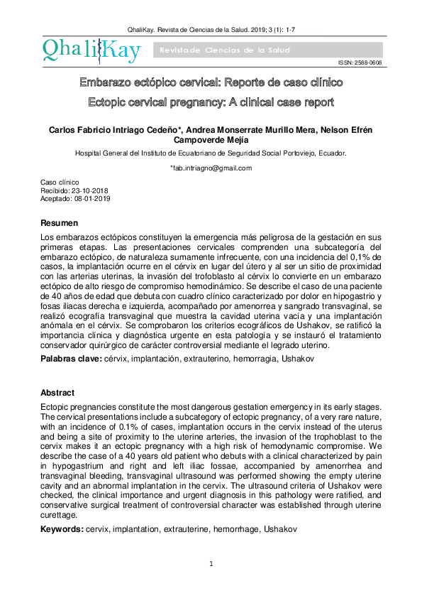 (PDF) Embarazo ectópico cervical: Reporte de caso clínico