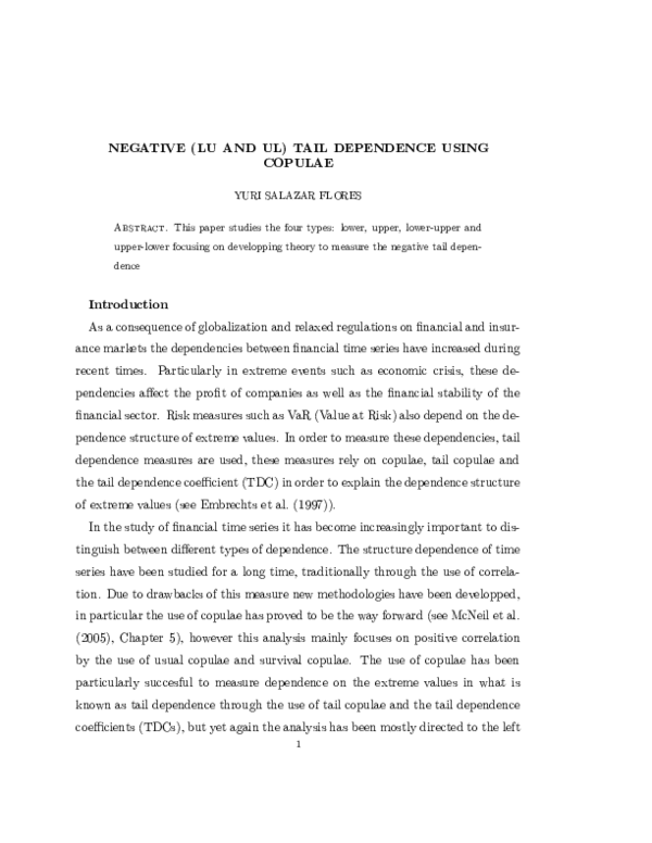 (PDF) Negative (Lu and Ul) Tail Dependence Using Copulae