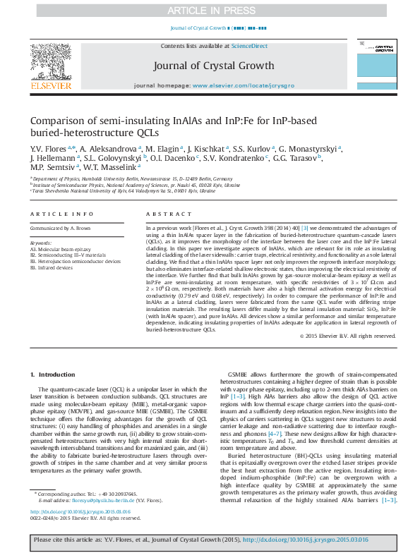 (PDF) Comparison of semi-insulating InAlAs and InP:Fe for InP-based buried-heterostructure QCLs