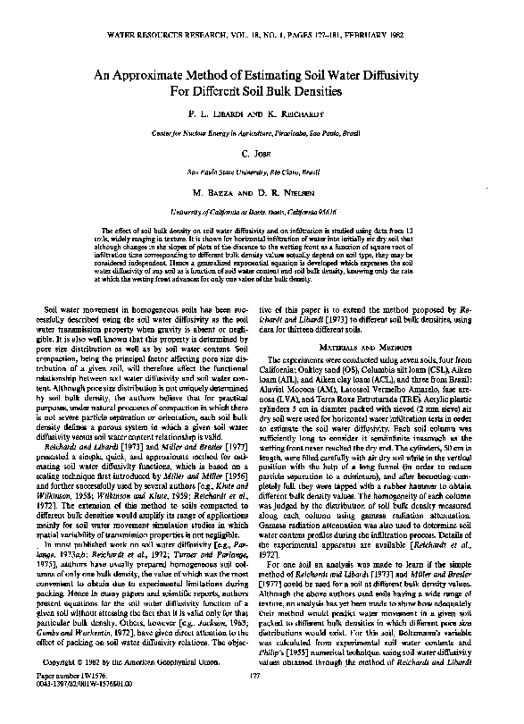 (PDF) An approximate method of estimating soil water diffusivity for ...