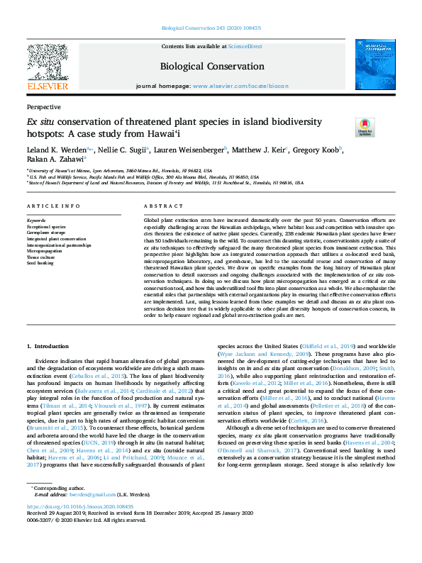 (PDF) Ex situ conservation of threatened plant species in island ...