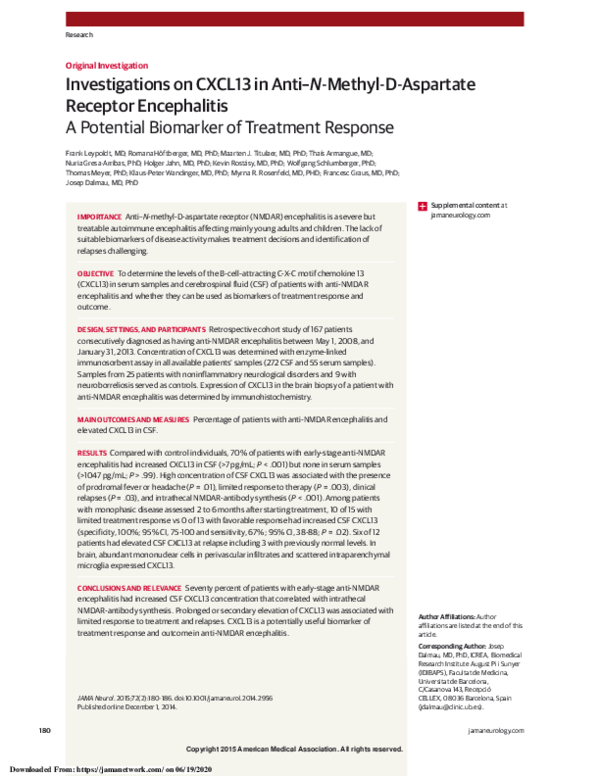 (PDF) Investigations on CXCL13 in Anti–N-Methyl-D-Aspartate Receptor ...