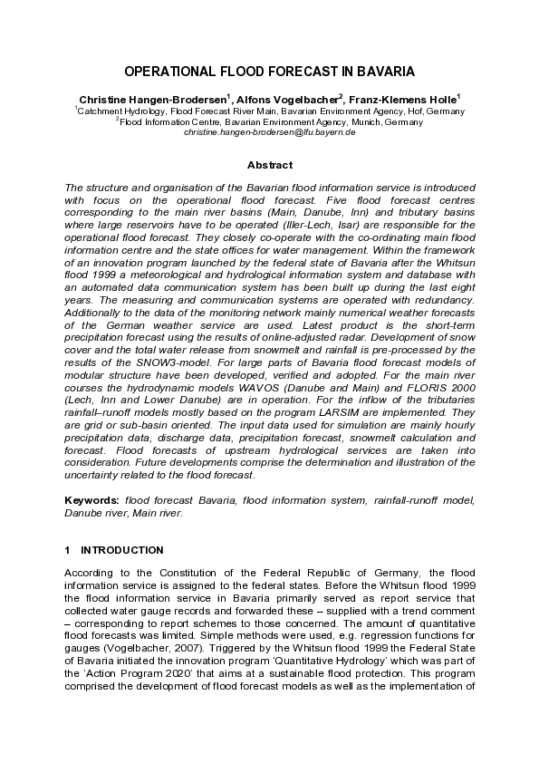 (PDF) Operational Flood Forecast in Bavaria