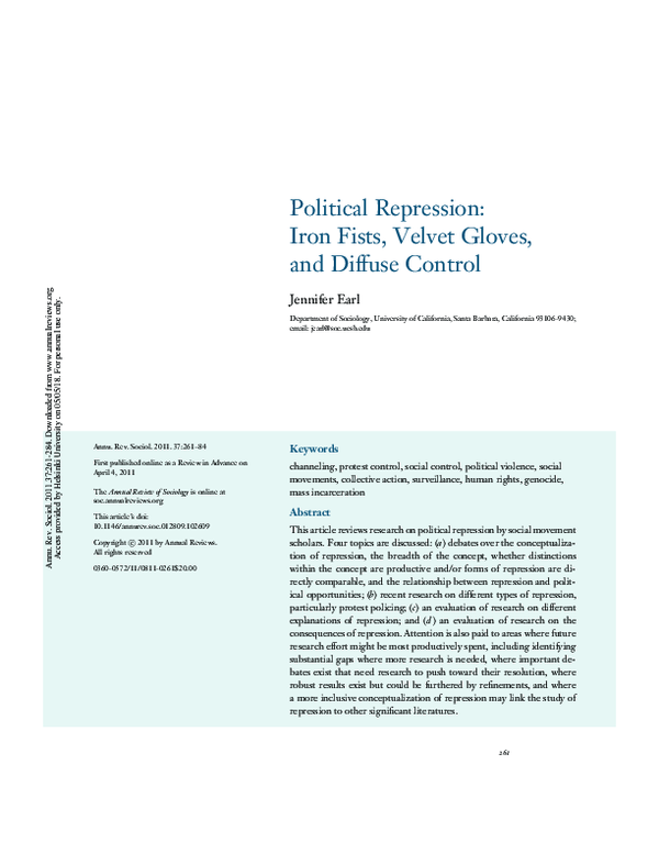 (PDF) Political Repression: Iron Fists, Velvet Gloves, and Diffuse Control