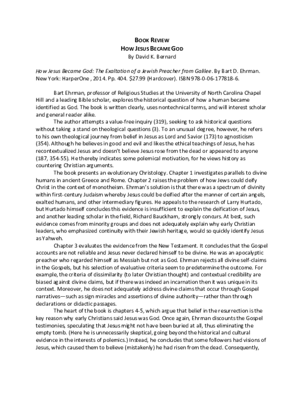Pdf Review Of Bart Ehrman How Jesus Became God 2015