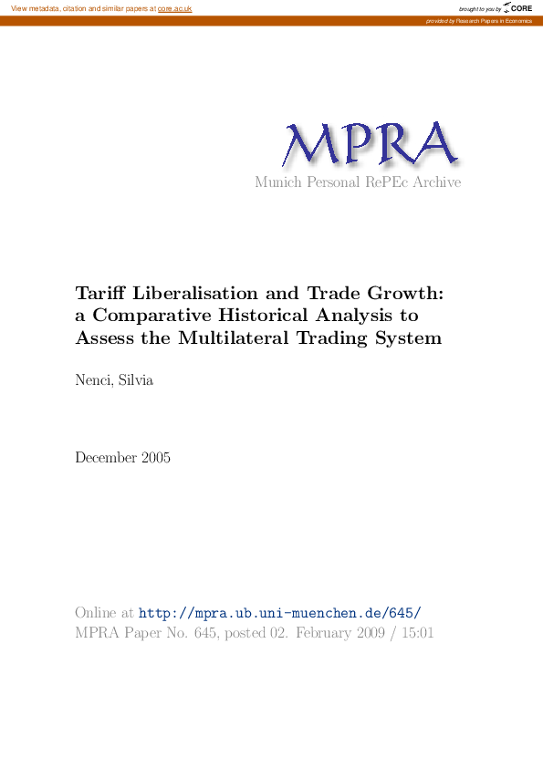 (PDF) Tariff Liberalisation and Trade Growth: a Comparative Historical ...