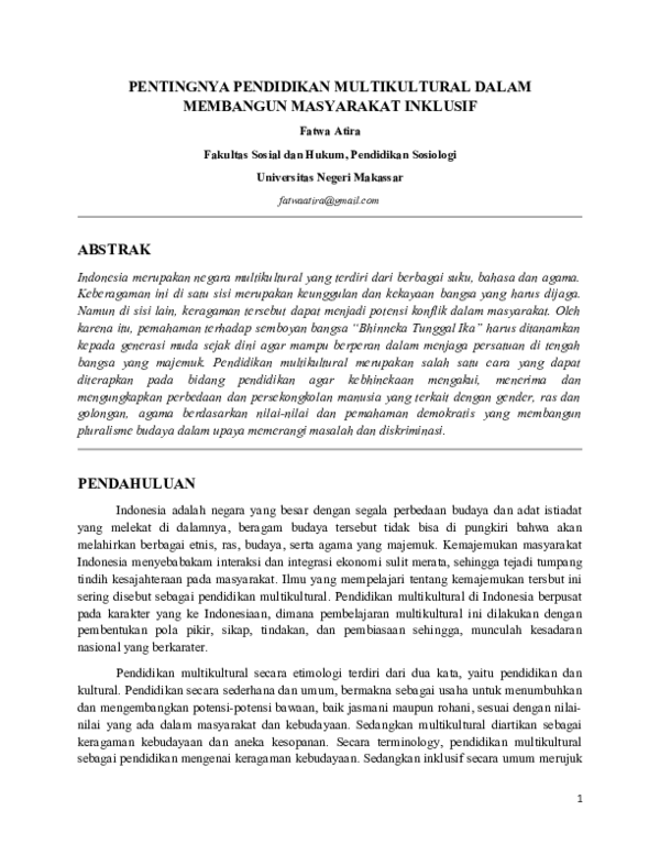(DOC) PENTINGNYA PENDIDIKAN MULTIKULTURAL DALAM MEMBANGUN MASYARAKAT YANG INKLUSIF-2 (2)