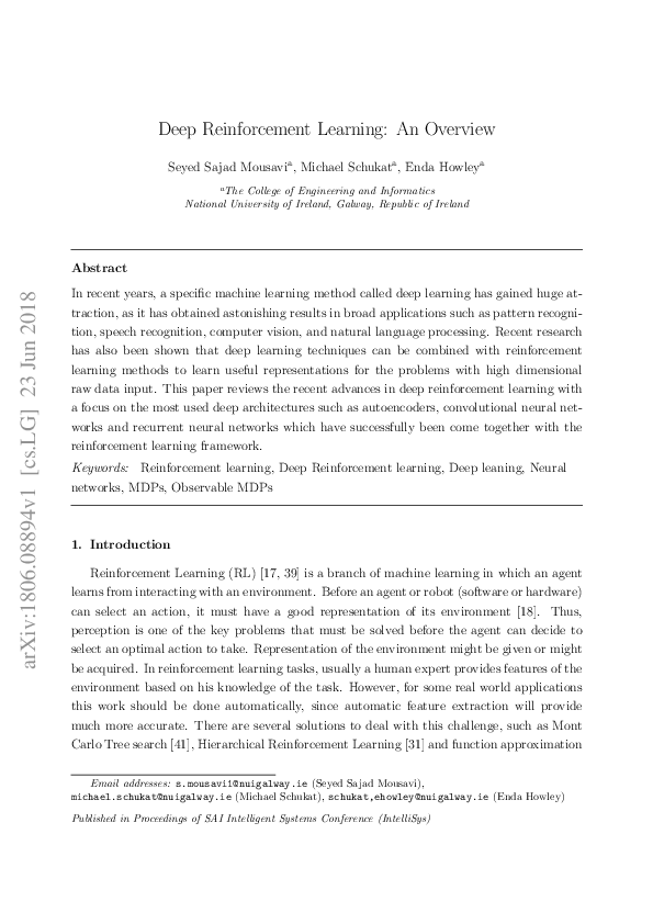 (PDF) Deep Reinforcement Learning: An Overview