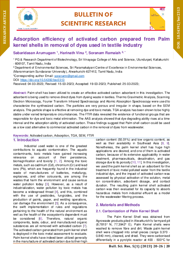 (PDF) Adsorption efficiency of activated carbon prepared from Palm kernel shells in removal of ...