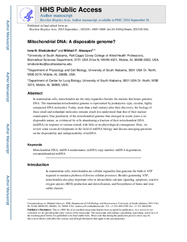 (PDF) Mitochondrial DNA: A disposable genome?