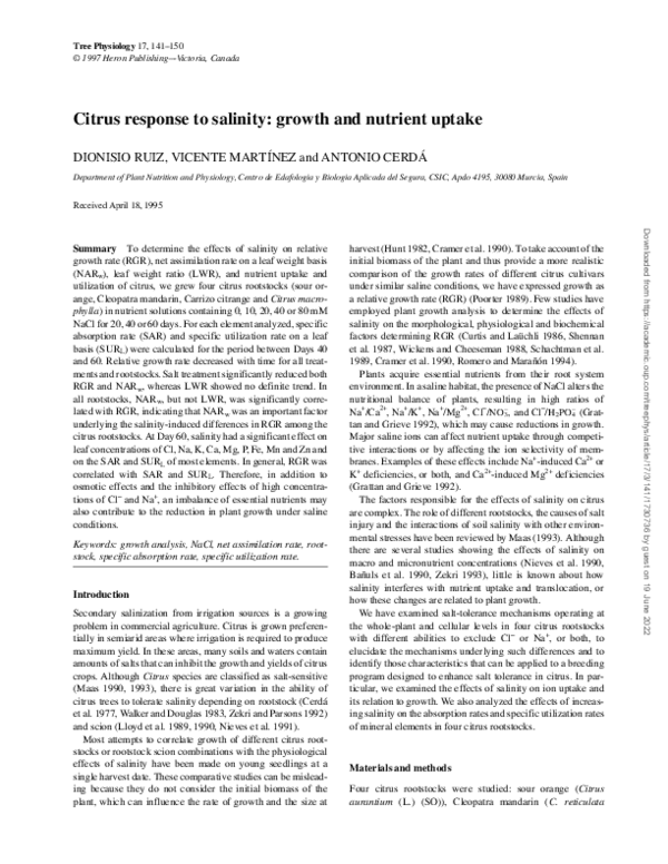 (PDF) Citrus response to salinity: growth and nutrient uptake