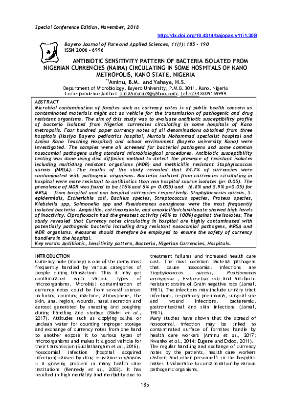 (PDF) Antibiotic sensitivity pattern of bacteria isolated from Nigerian currencies (Naira ...