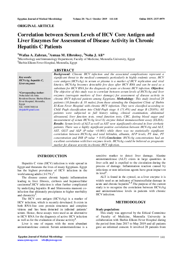 (PDF) Correlation between Serum Levels of HCV Core Antigen and Liver ...