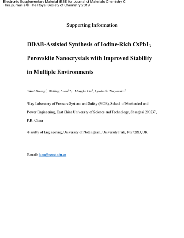 (PDF) DDAB-assisted synthesis of iodine-rich CsPbI3 perovskite ...