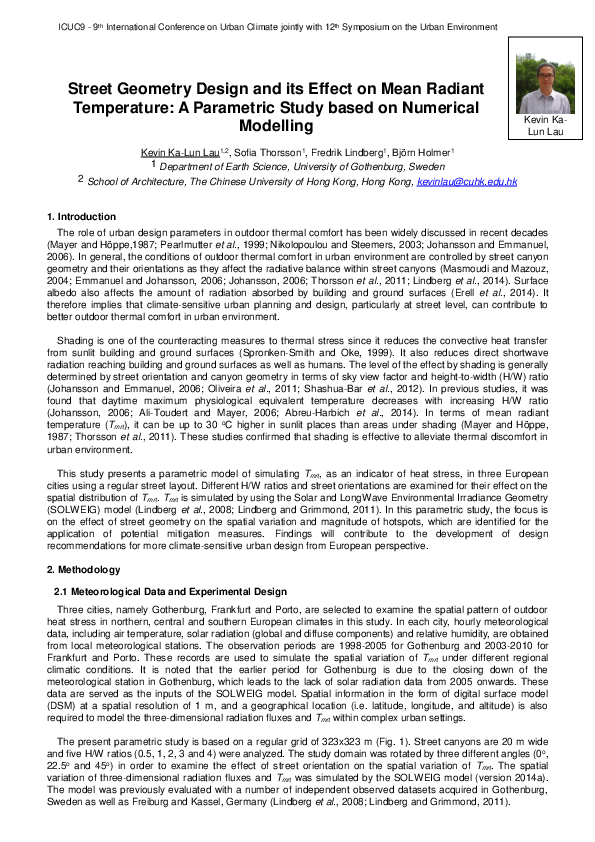 (PDF) Street Geometry Design and its Effect on Mean Radiant Temperature : A Parametric Study ...
