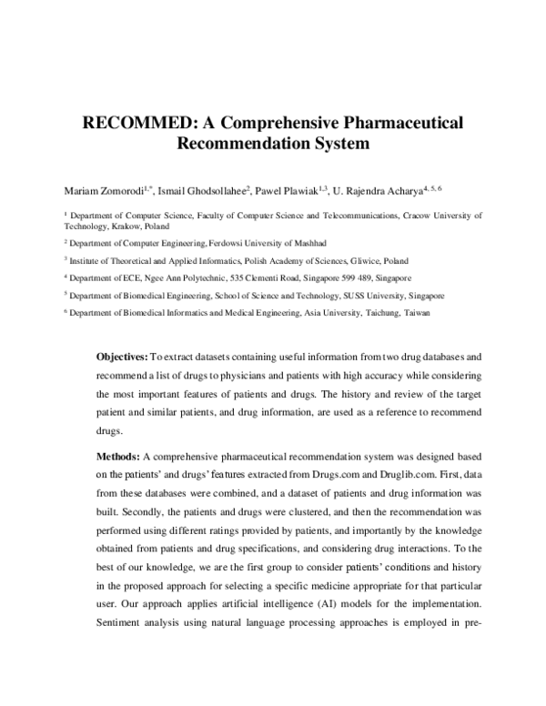(PDF) RECOMMED: A Comprehensive Pharmaceutical Recommendation System