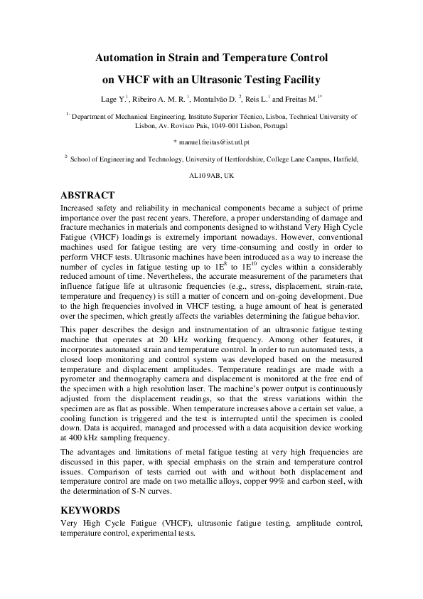 (PDF) Automation in Strain and Temperature Control on VHCF with an ...