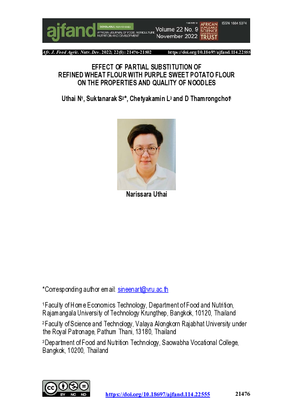 (PDF) Effect of partial substitution of refined wheat flour with purple sweet potato flour on ...